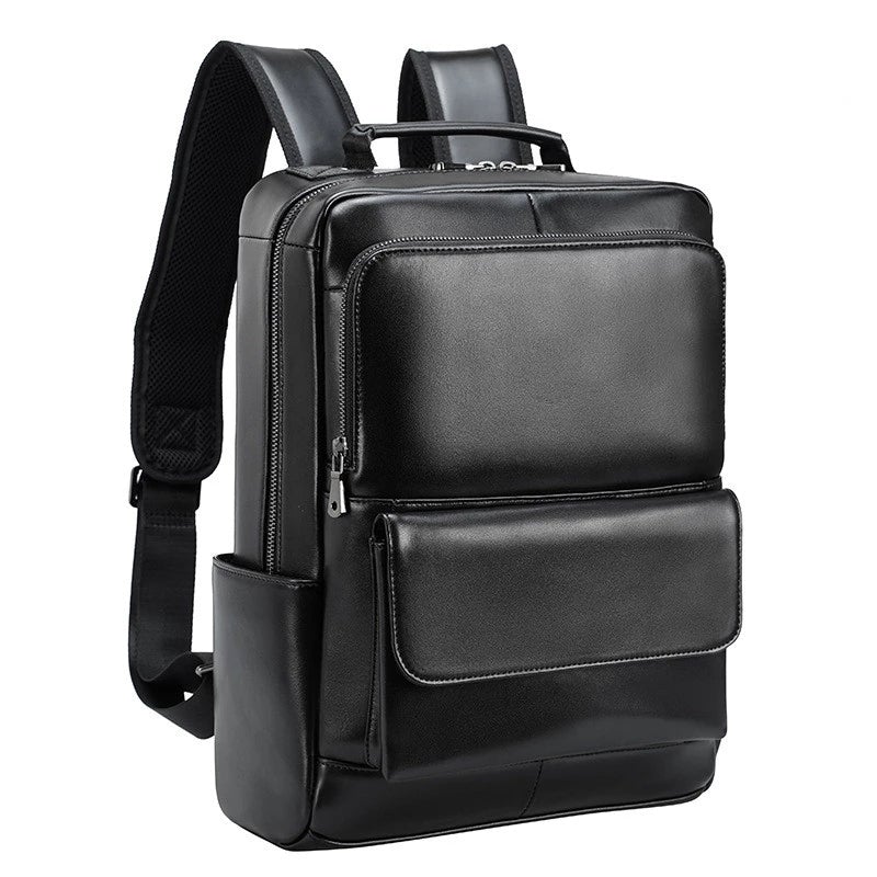 Black Real Leather 14 inch Men Laptop Backpacks丨Neouo