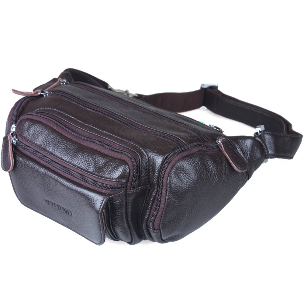 Men's Top Leather Multi Layer Capacity Bum Bag | Neouo